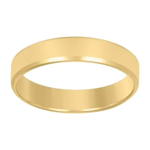 14k Yellow Gold Mens Flat Center Beveled Edge Wedding Band Ring 5MM ...