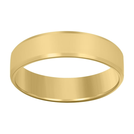 14k Yellow Gold Mens Flat Center Beveled Edge Wedding Band Ring 6MM ...