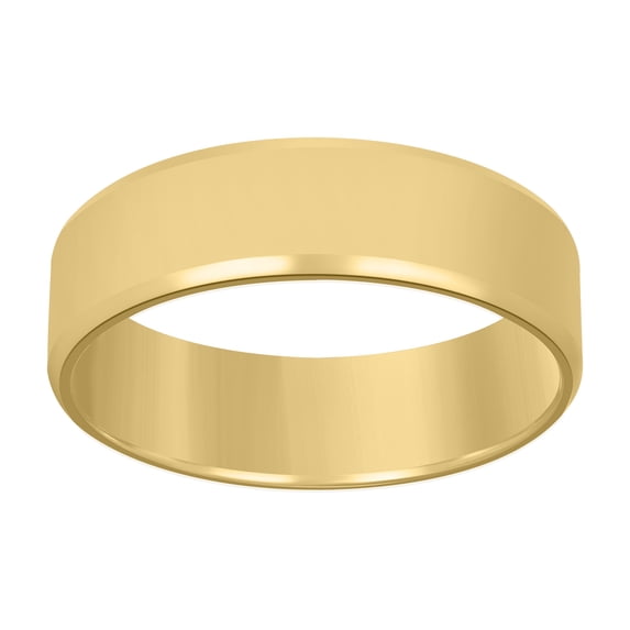 14k Yellow Gold Mens Flat Center Beveled Edge Wedding Band Ring 7MM ...