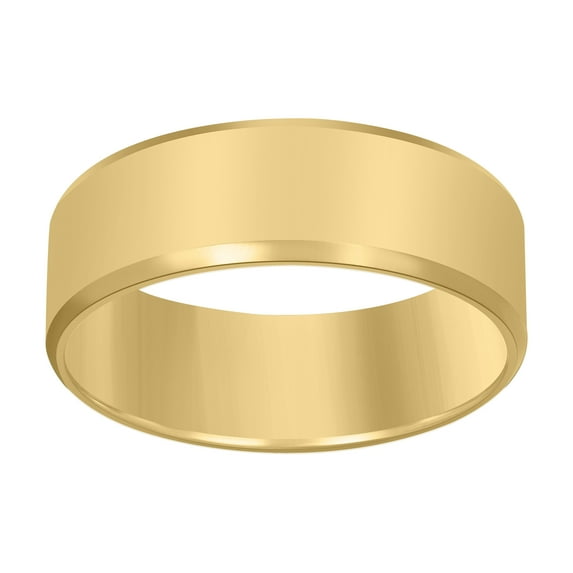 14k Yellow Gold Mens Flat Center Beveled Edge Wedding Band Ring 8MM ...
