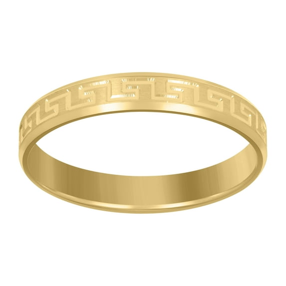 14k Yellow Gold Mens Greek Key Beveled Edge Wedding Band Ring 4MM Size ...