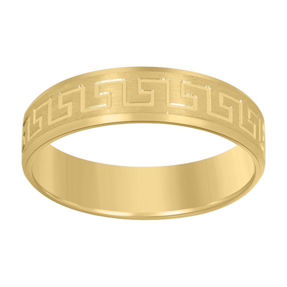 14k Yellow Gold Mens Greek Key Beveled Edge Wedding Band Ring 6MM Size ...