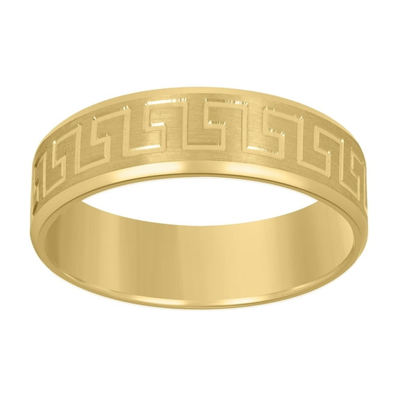 14k Yellow Gold Mens Greek Key Beveled Edge Wedding Band Ring 7MM Size ...