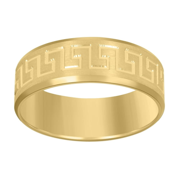 14k Yellow Gold Mens Greek Key Beveled Edge Wedding Band Ring 8MM Size ...