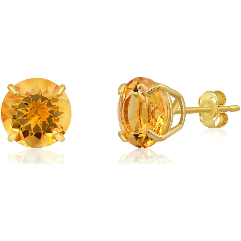 14k Yellow Gold Natural Large Citrine Round Stud Earrings for Women 9mm November Birthstone Earrings Yellow Genuine Citrine Earrings 14k Gold