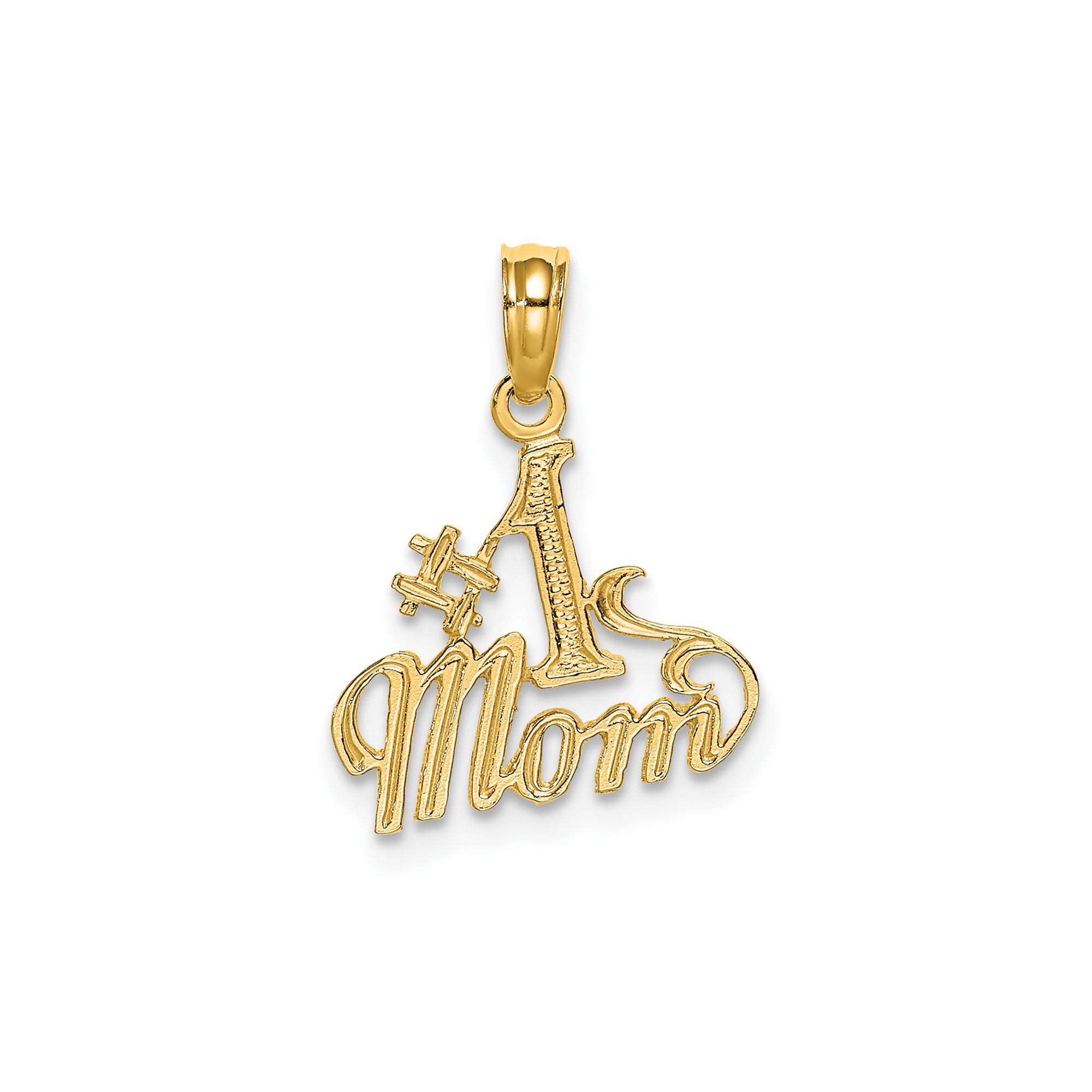 14k Yellow Gold Number 1 Mom Pendant for Women, Script Charm ...