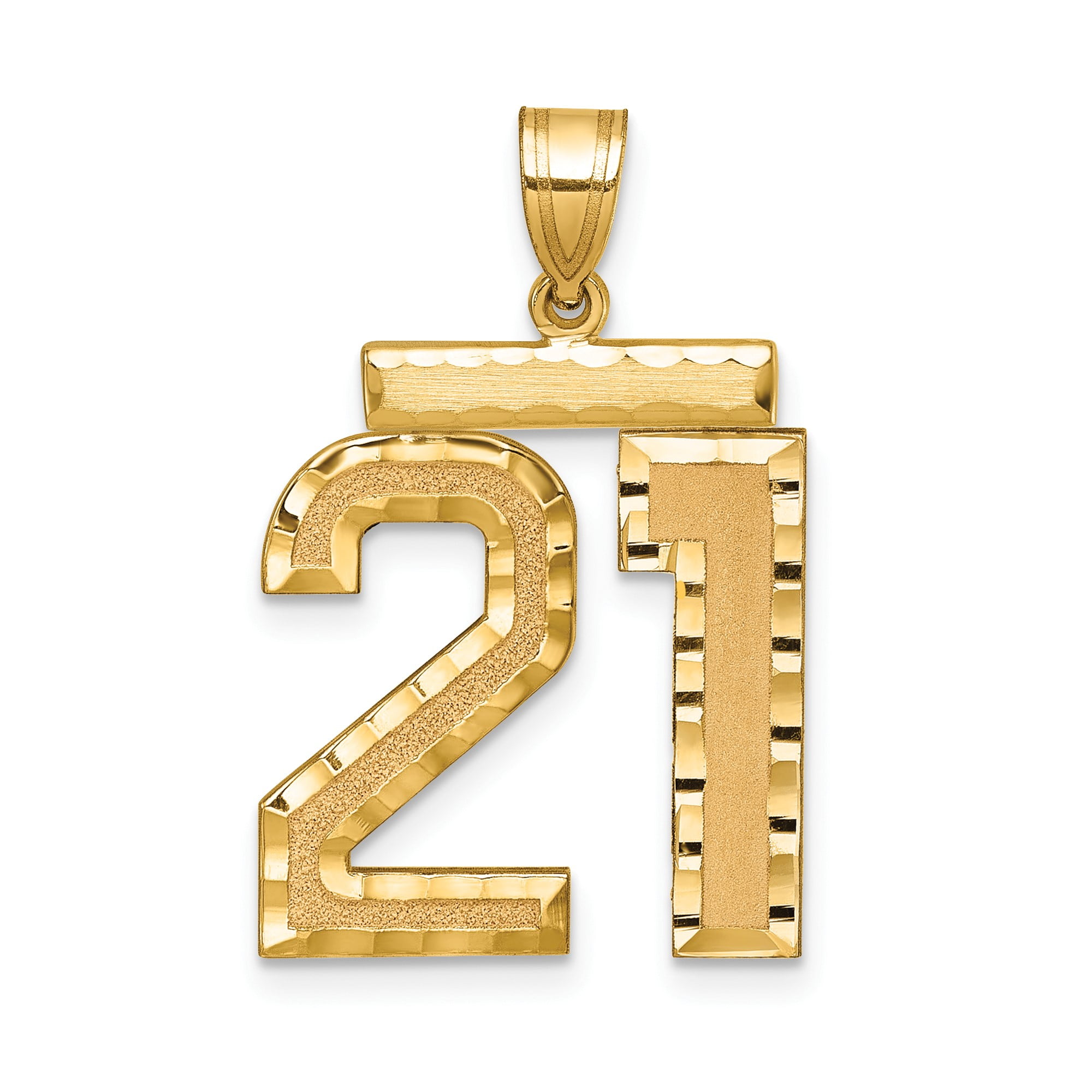 14k Yellow Gold Number 21 Pendant for Men and Women, Textured and ...