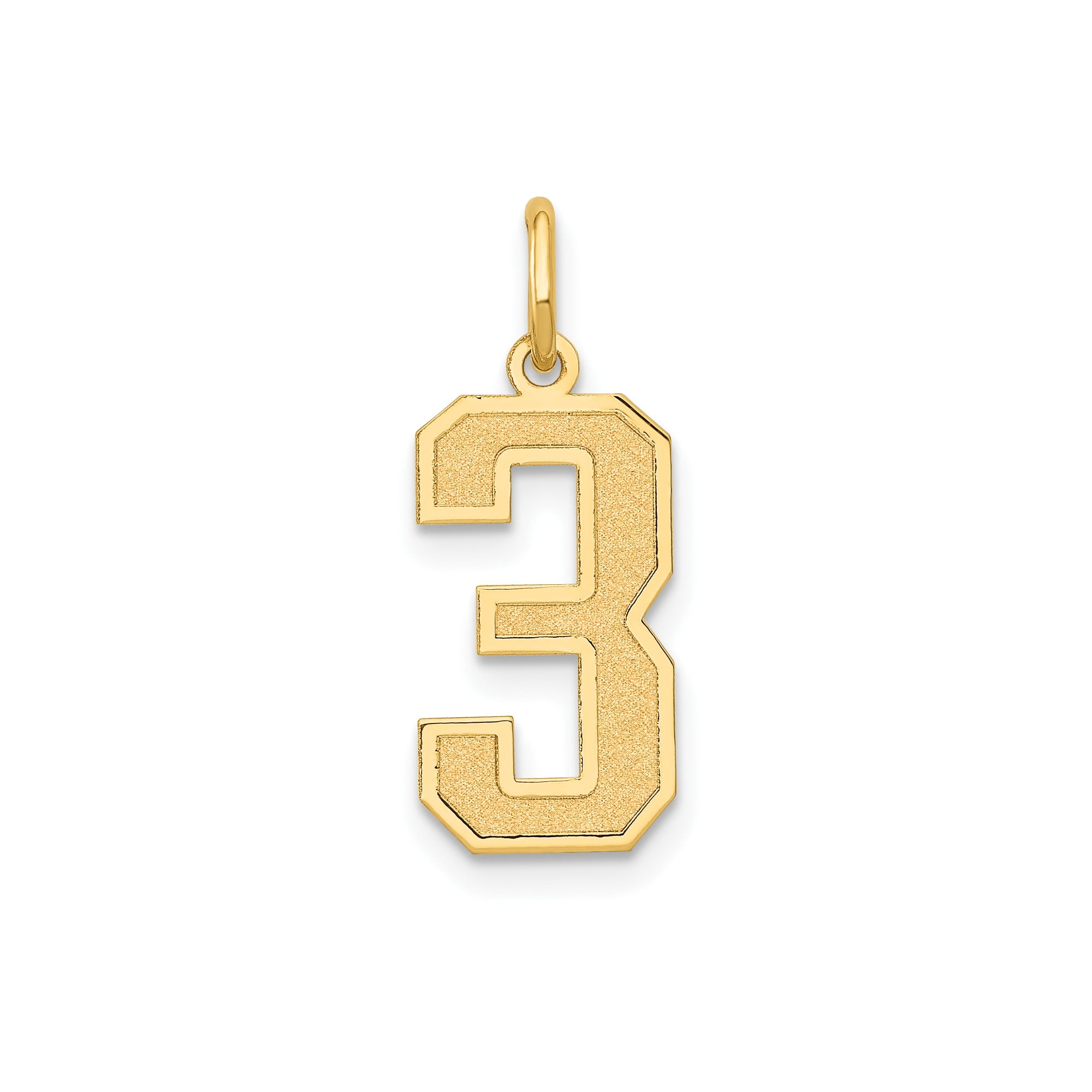 14k Yellow Gold Number 3 Pendant with Textured Block Design for Men and ...