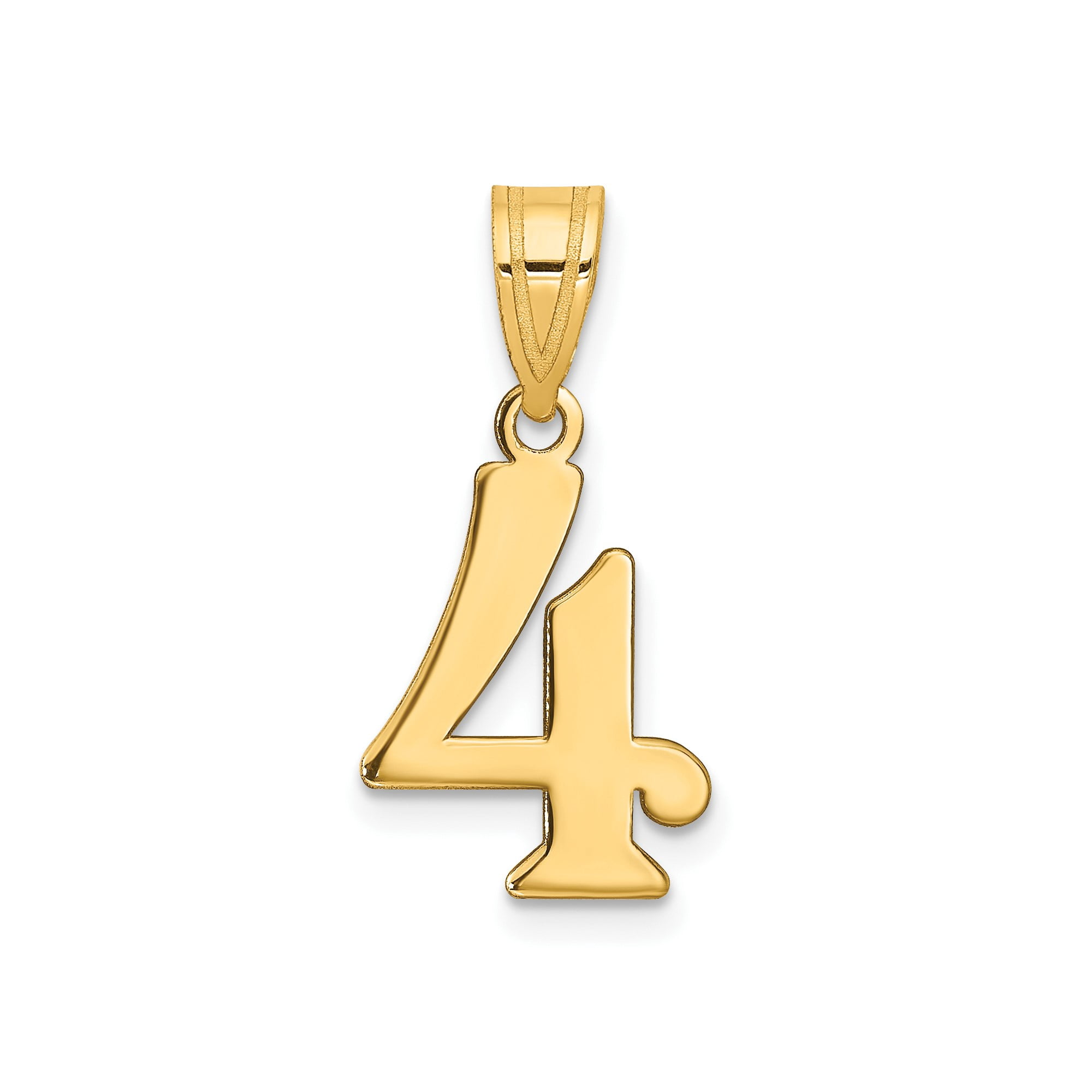 14k Yellow Gold Number 4 Pendant for Necklaces, Polished Serif Numeral ...