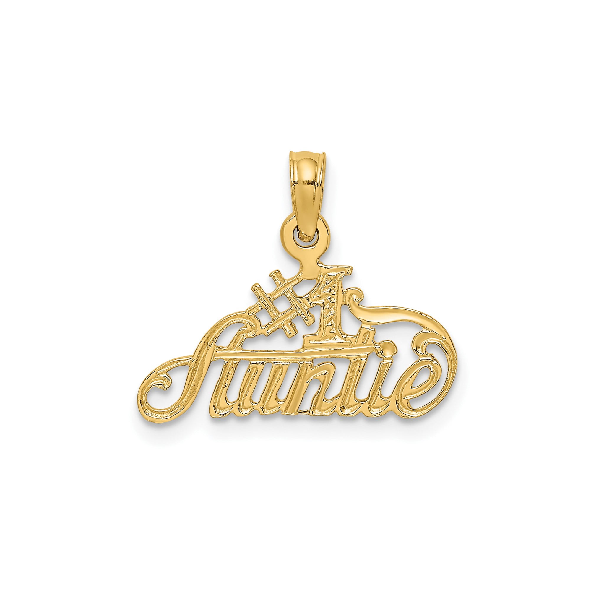 14k Yellow Gold Number One Auntie Pendant for Women with Cursive Script ...