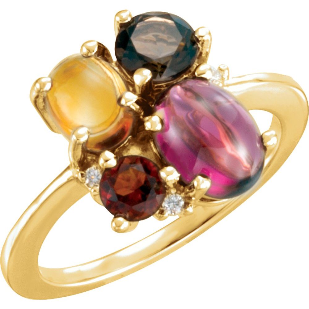 14k Yellow Gold Oval Shape and Round Shape Cabochon and Faceted Cluster ...
