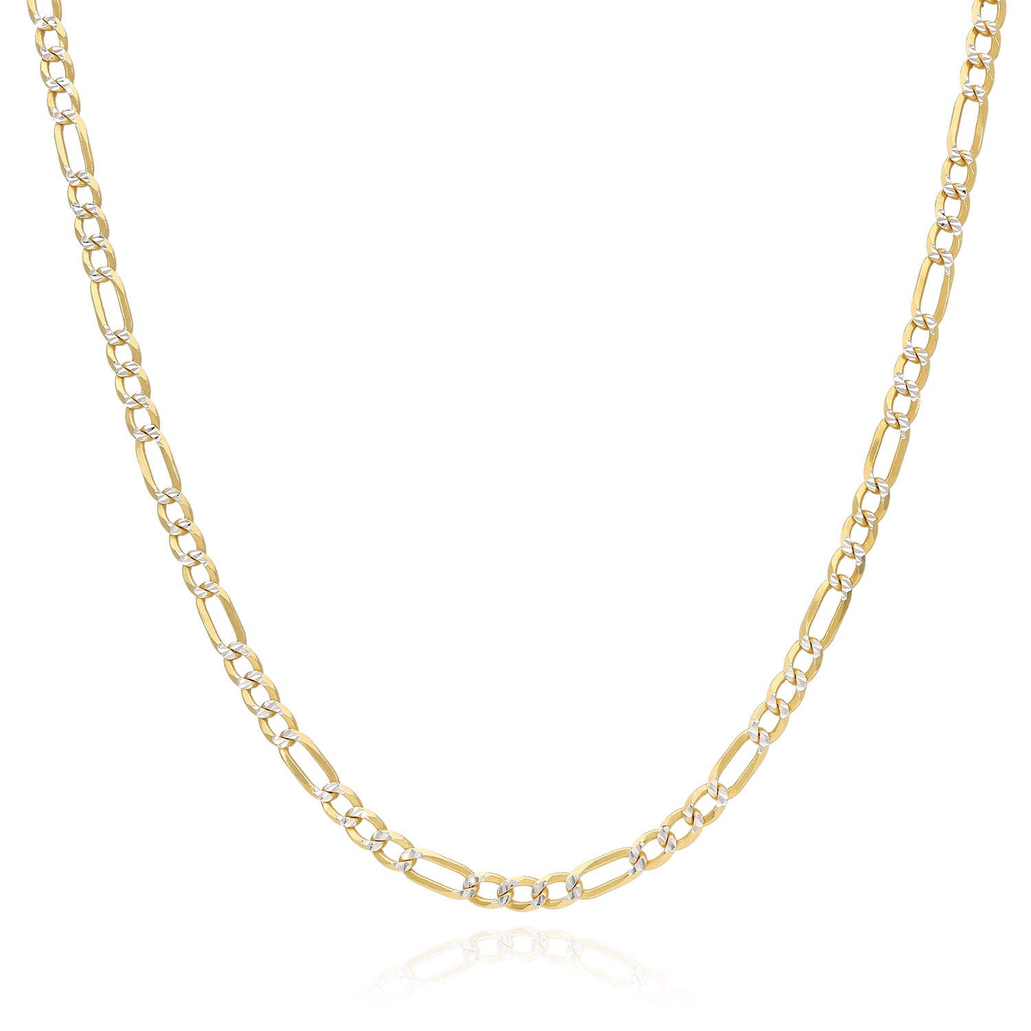 14k Yellow Gold Over 925 Silver 2.7mm Diamond-Cut Figaro Chain Necklace ...