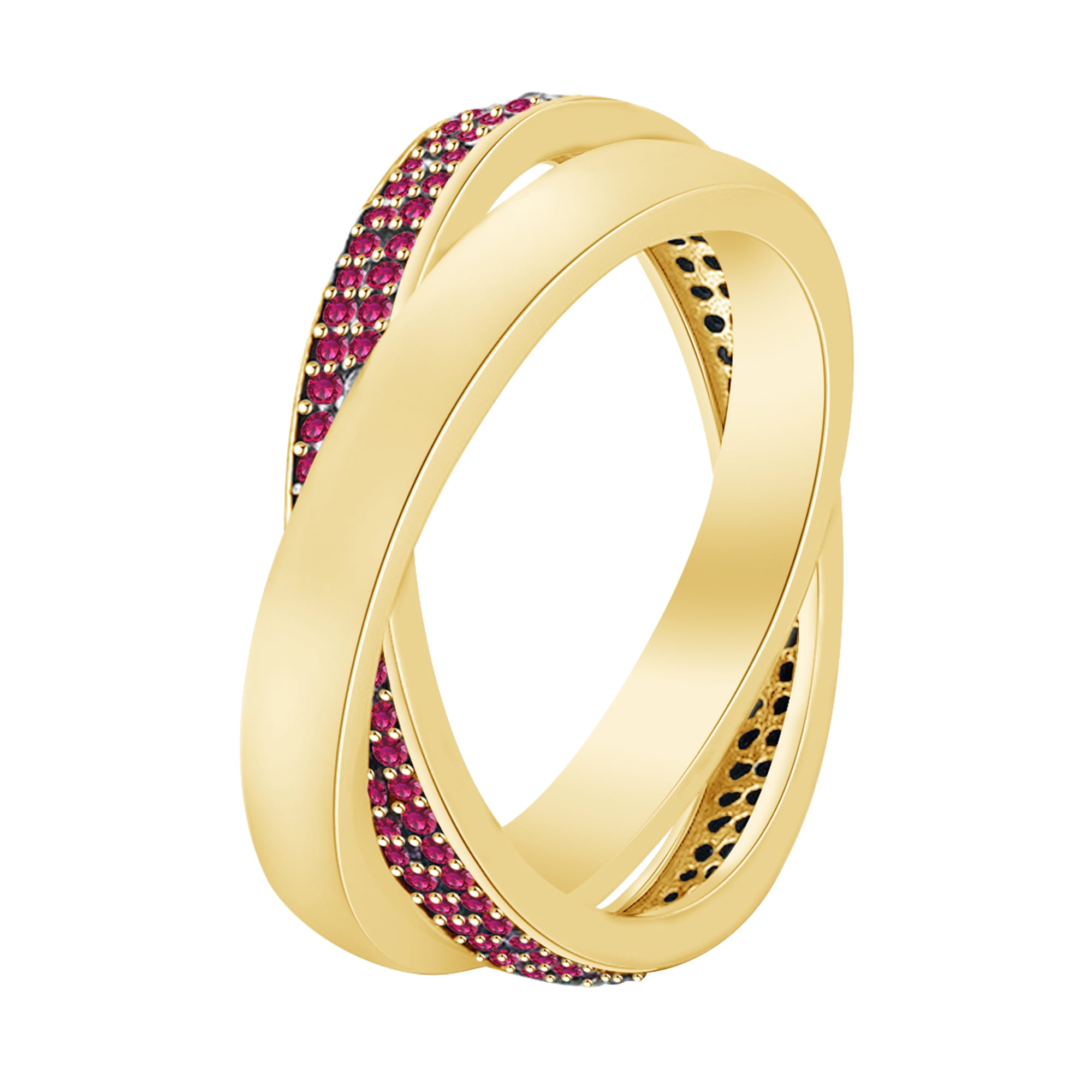 AFFY 14k Yellow Gold Over Sterling Silver Round Shape Simulated Pink ...