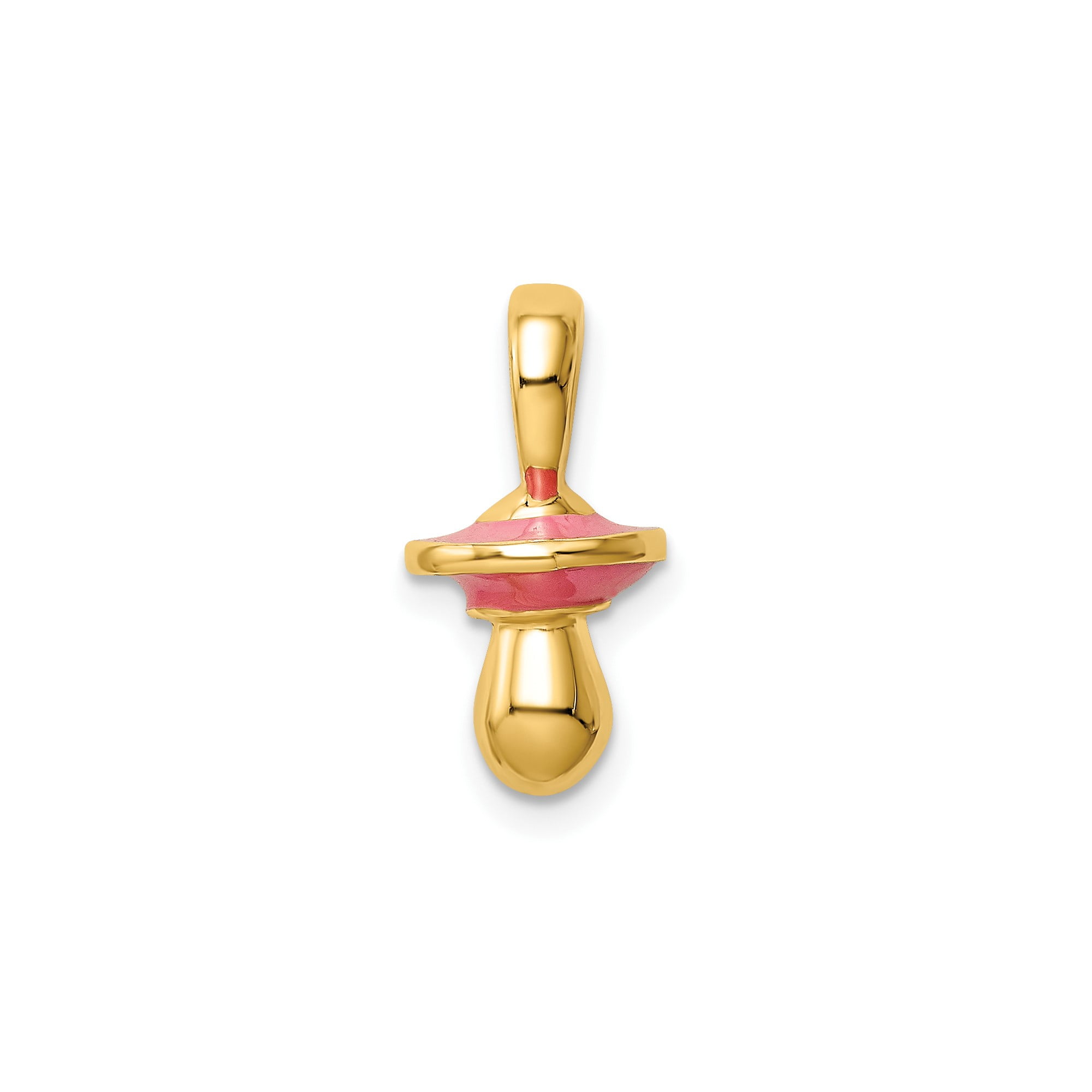 14k Yellow Gold Pacifier Pendant with Pink Enamel for Women, Dainty ...