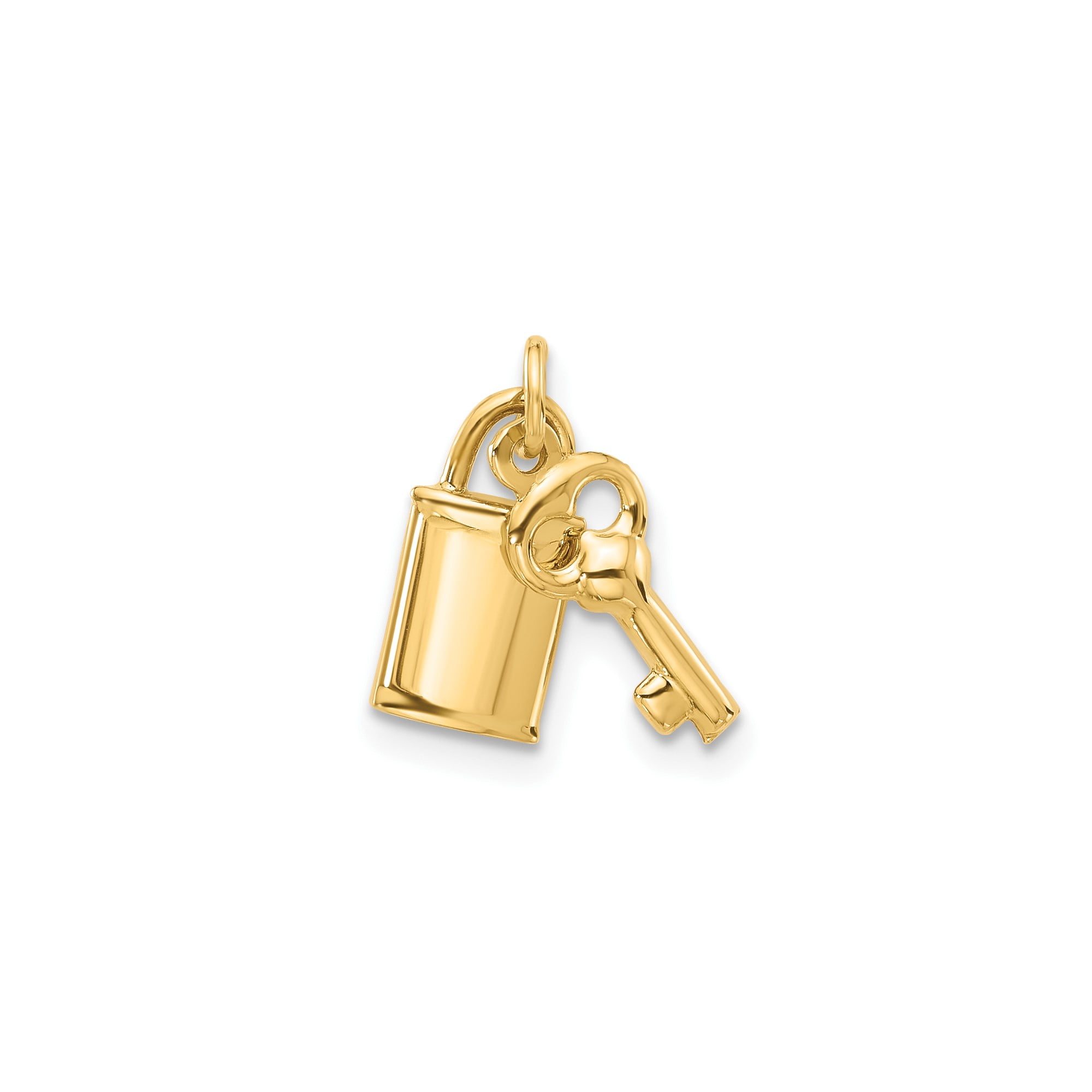 14k Yellow Gold Padlock and Key Charm Pendant for Women, Love Symbol ...