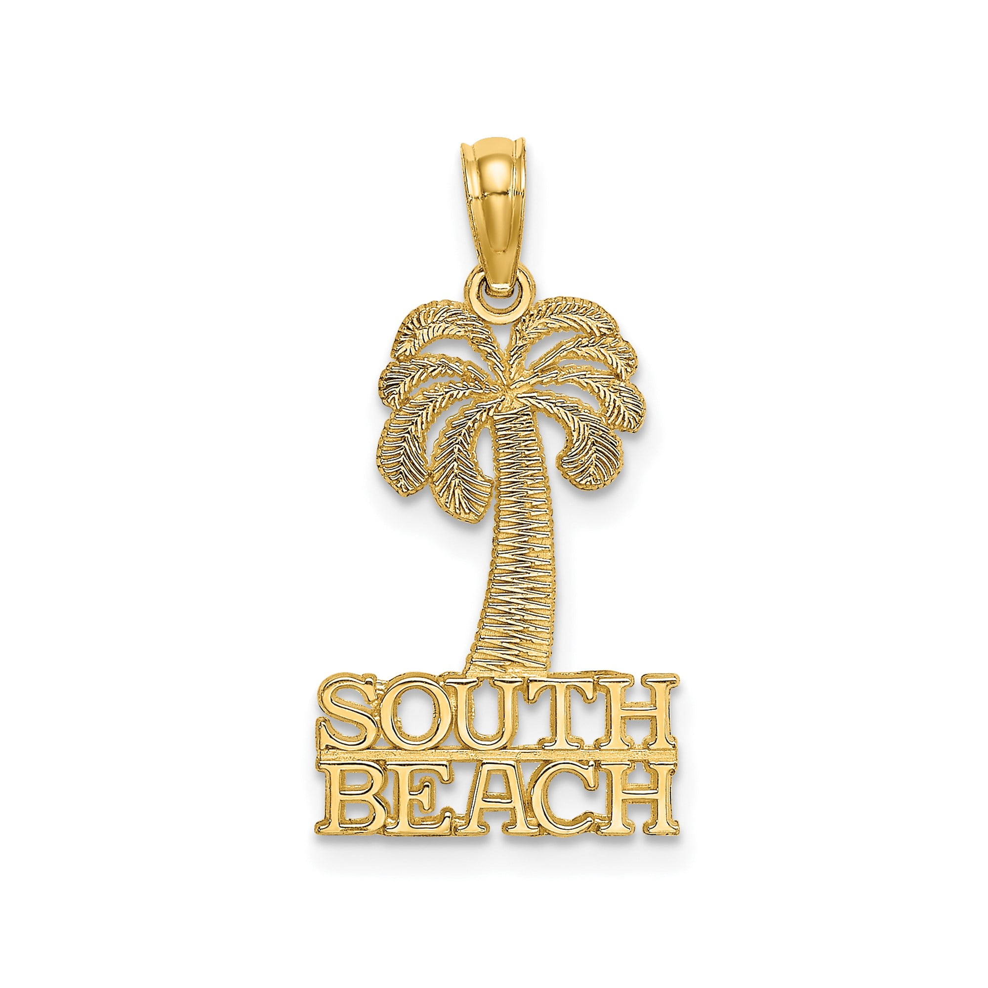 14k Yellow Gold Palm Tree Pendant for Women or Unisex, South Beach ...