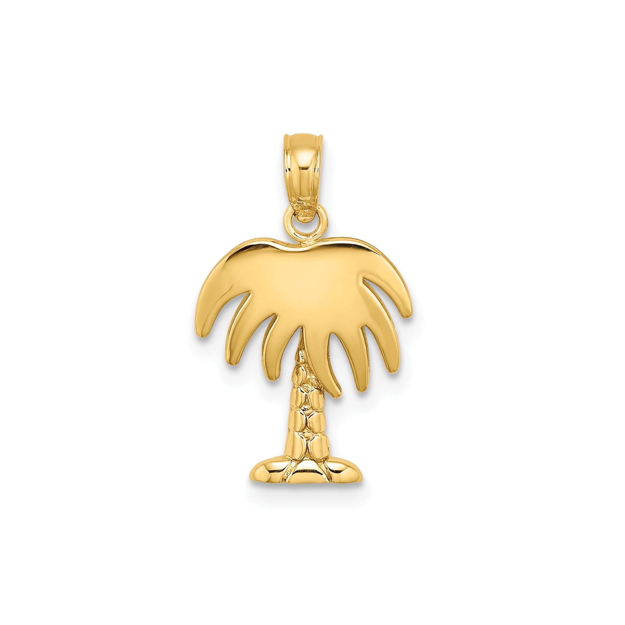 14k Yellow Gold Palm Tree Pendant for Women or Unisex, Tropical Beach ...