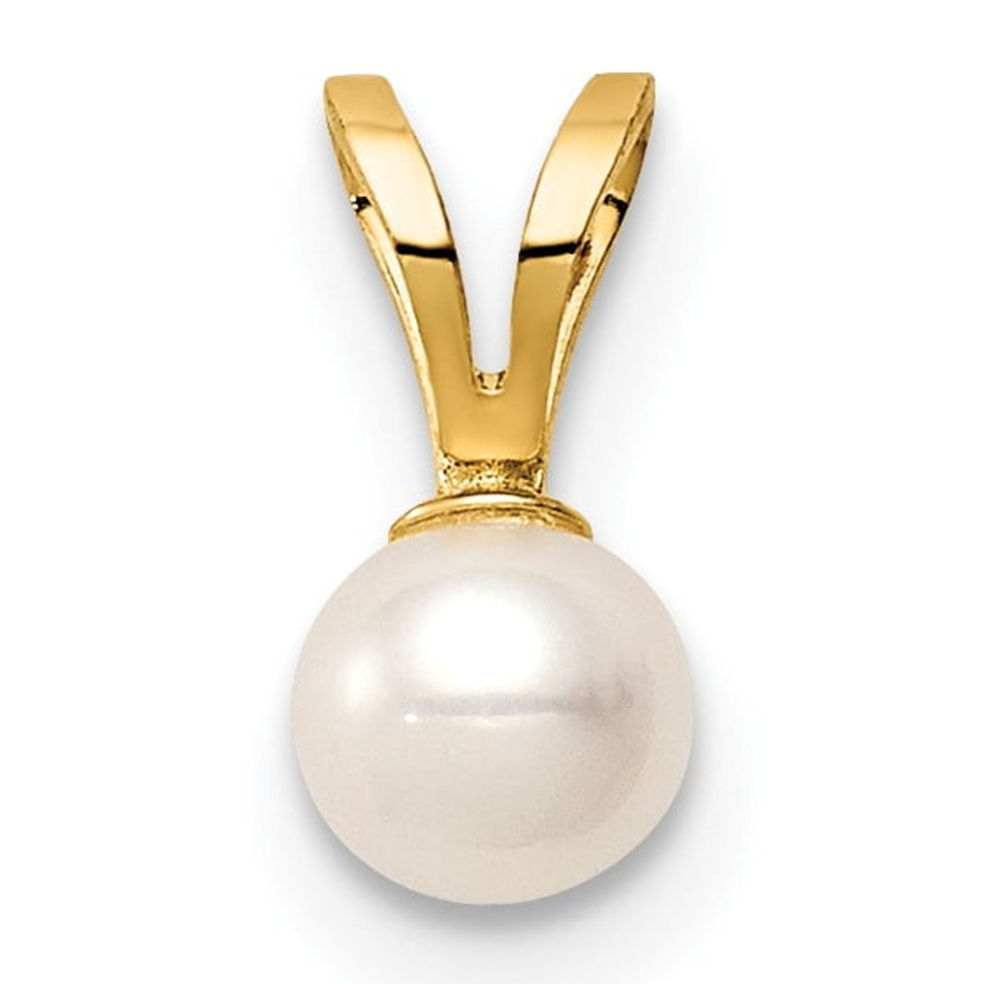 14k Yellow Gold Pearl Pendant for Women, White Cultured Solitaire in ...