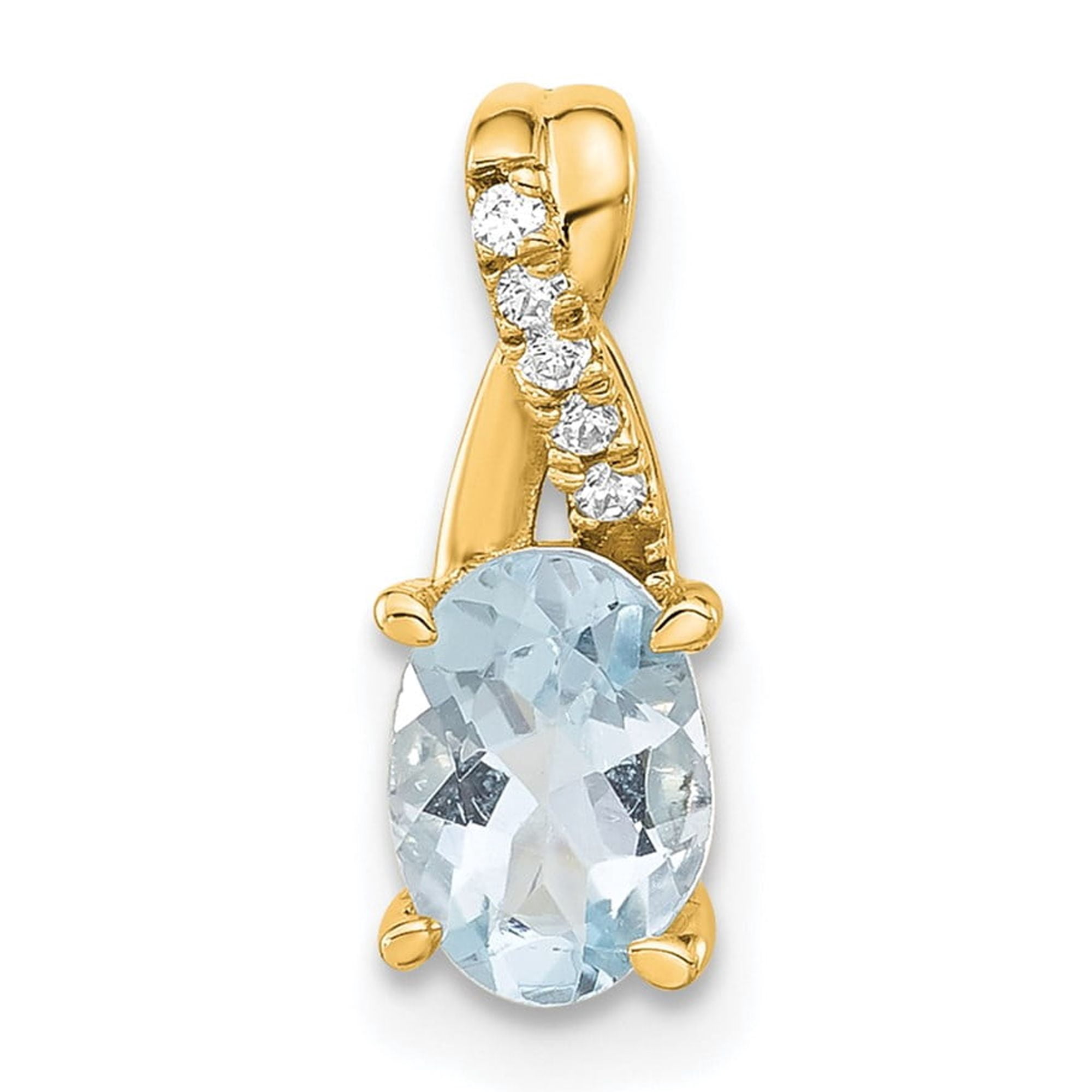 14k Yellow Gold Pendant for Women with Oval Light Blue Gemstone and ...
