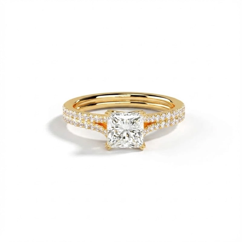 14k Yellow Gold Plated 1.5 CTW Princess Cut Moissanite Engagement Ring ...