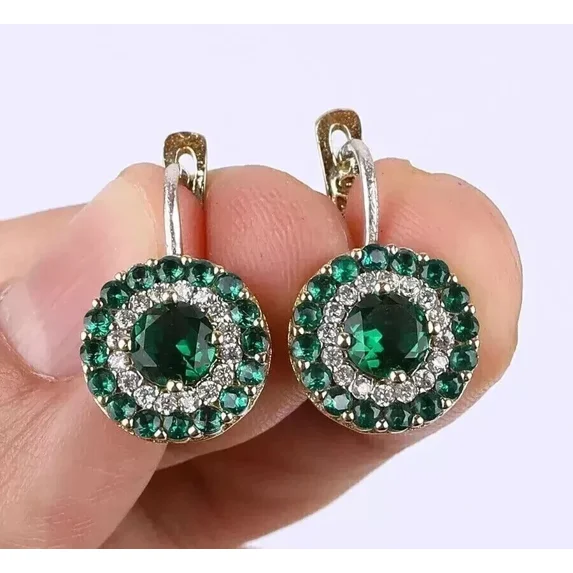 14k Yellow Gold Plated 2.00Ct Round Cut Simulated Green Emerald Hoop ...