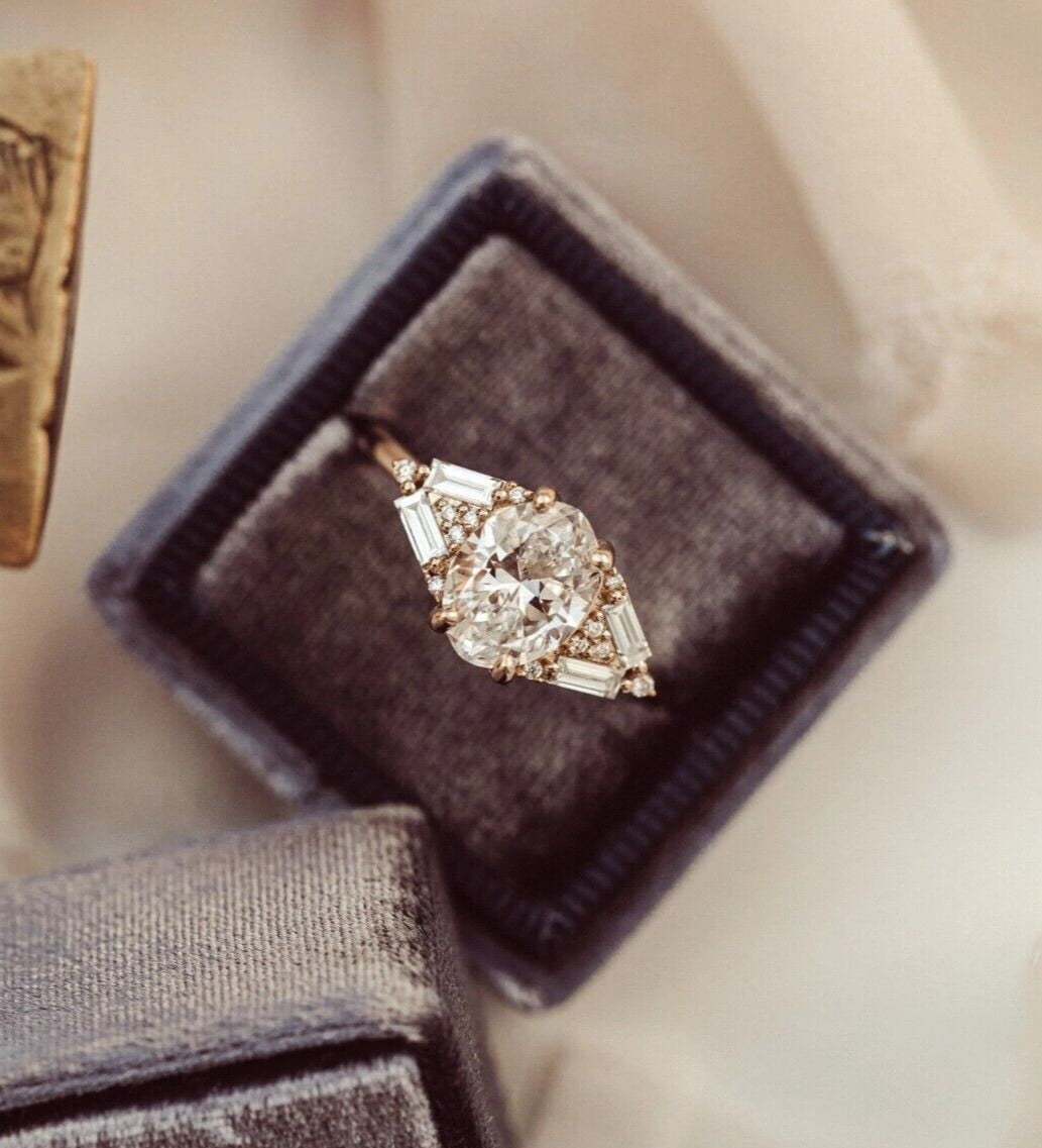 14k Yellow Gold Plated 2.40Ct Oval Cut Simulated Diamond Wedding Ring ...