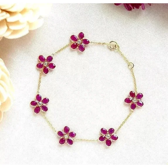 14k Yellow Gold Plated 6.00Ct Oval Cut Simulated -Ruby Flower Bracelet WOMEN'S 7" - Walmart.com
