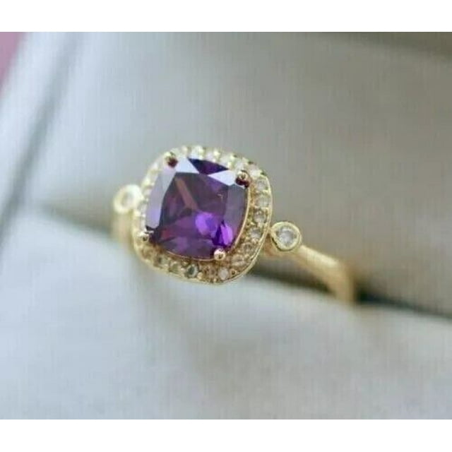 14k Yellow Gold Plated Cushion Lab Created Purple Amethyst Pretty ...
