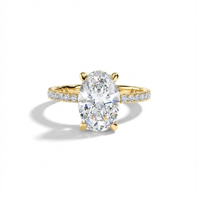 14k Yellow Gold Plated Elongated 2.00 Oval Moissanite Engagement Ring ...