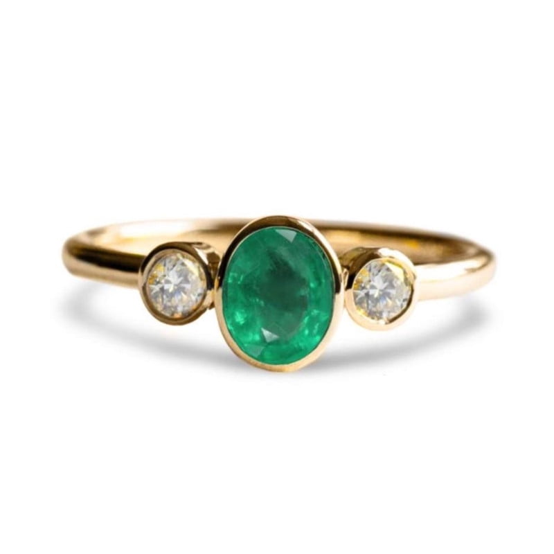 14k Yellow Gold Plated Emerald Oval Cut Gemstone Engagement Ring 925 ...