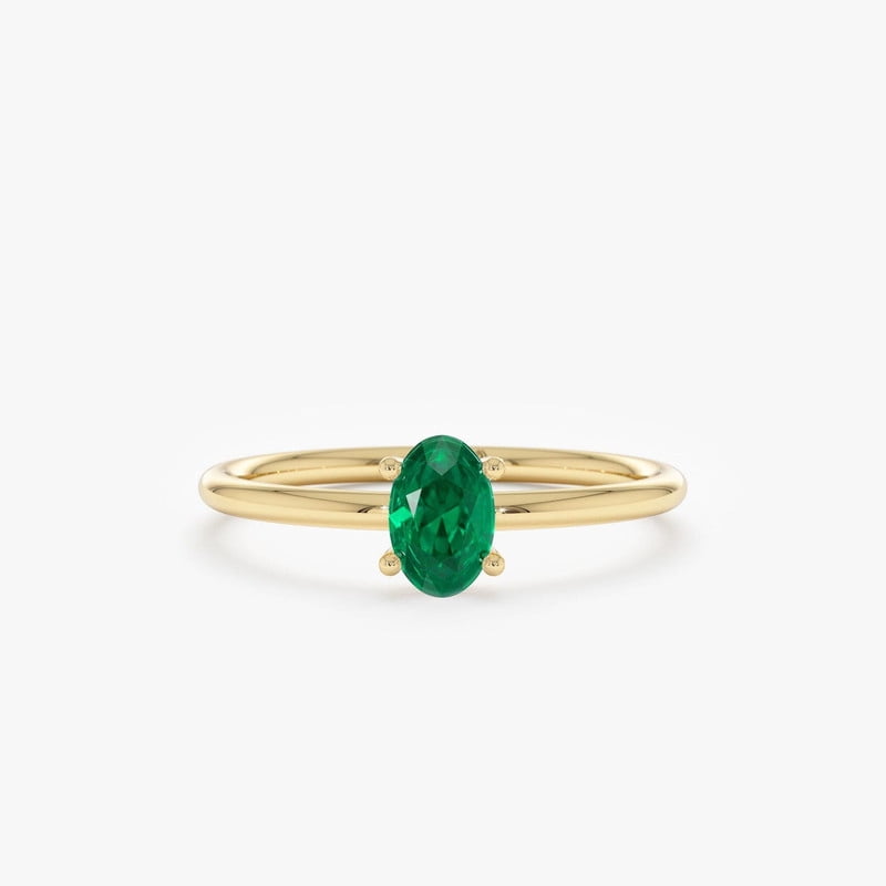 14k Yellow Gold Plated Emerald Oval Cut Gemstone Engagement Ring 925 ...