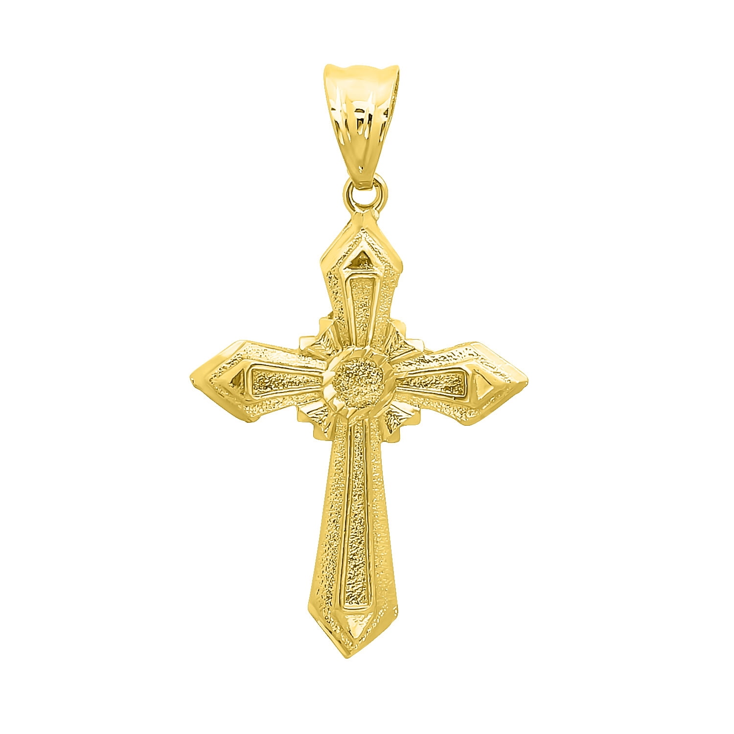 14K Gold Heavy Plated Flat Cross Pendant + Curb Chain Necklace Set, 30 ...