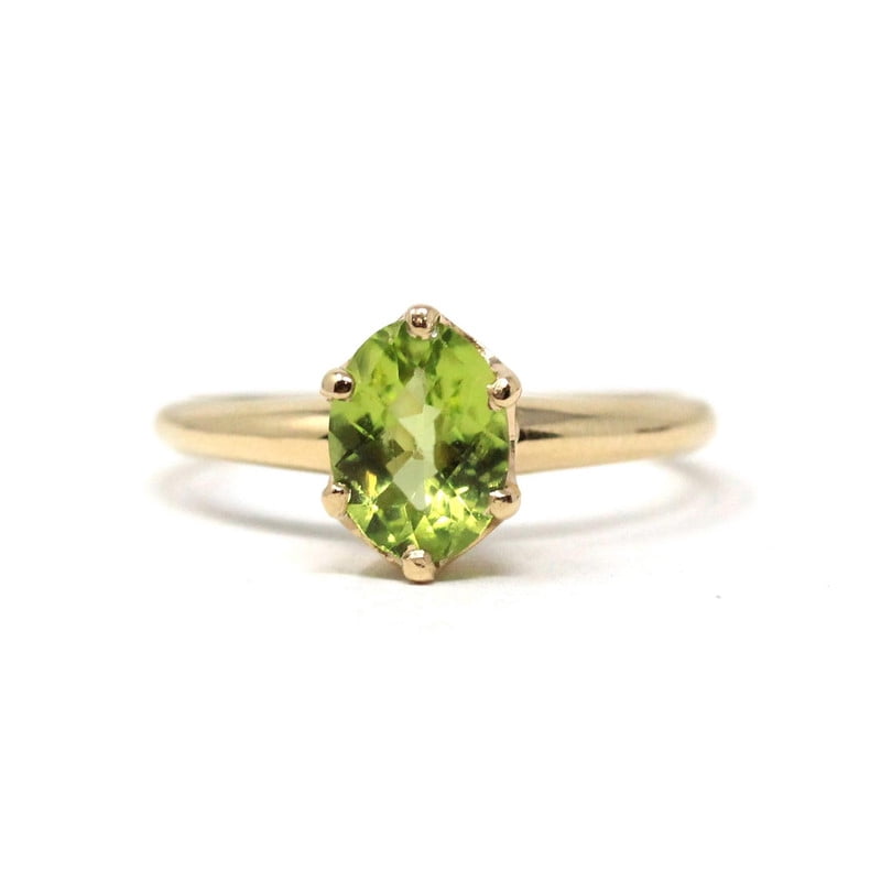 14k Yellow Gold Plated Green Peridot Oval Cut Gemstone Engagement Ring ...