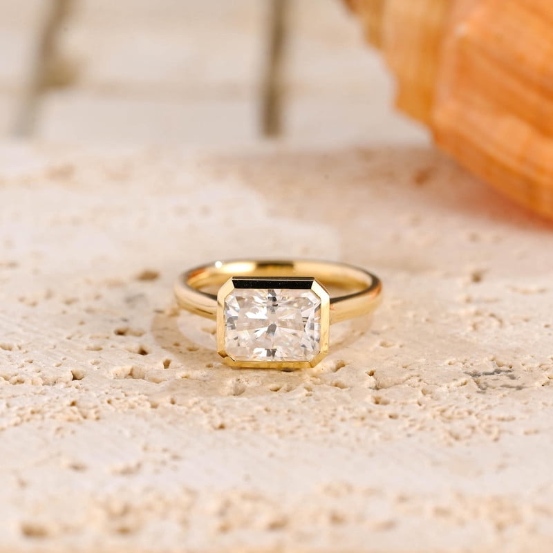 14k Yellow Gold Plated Moissanite Radiant Cut Gemstone Engagement Ring ...