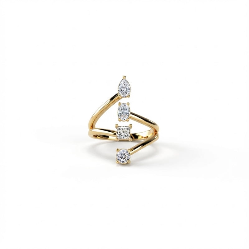 14k Yellow Gold Plated Moissanite Wrap Ring Unique Multi Shape (Pear ...