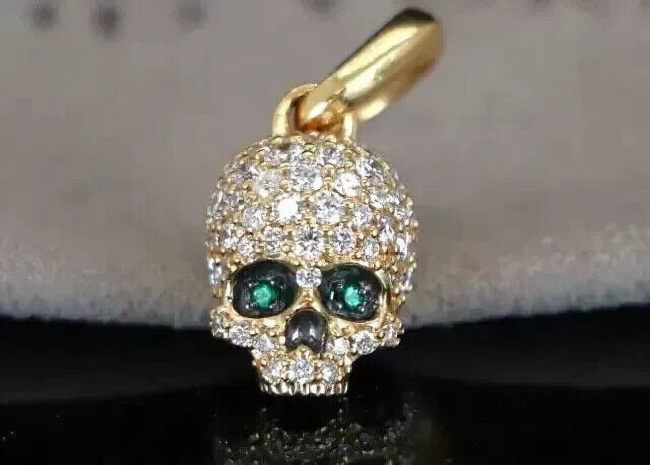 14k Yellow Gold Plated Pave set Lab Created Diamond Memento Mori Skull ...