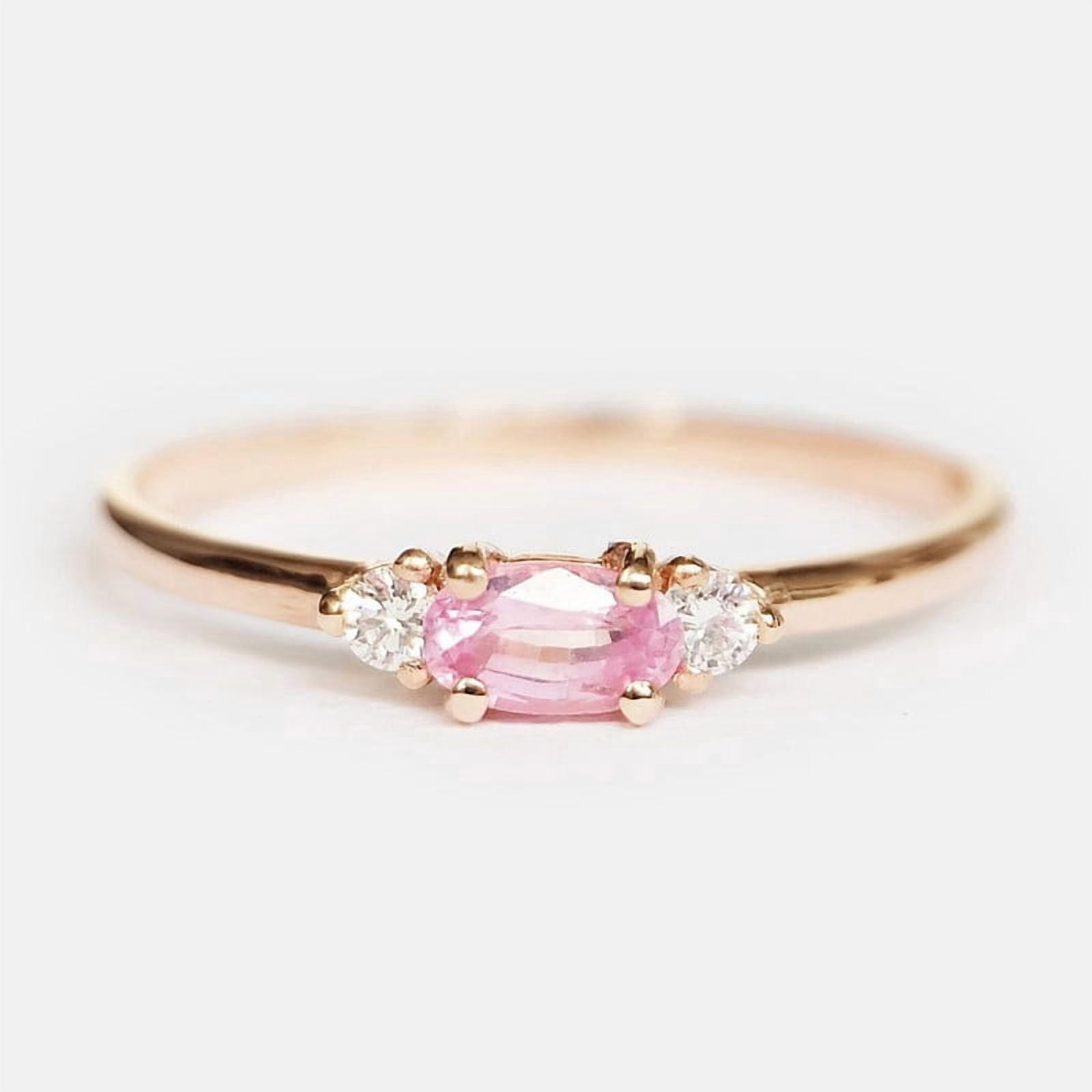14k Yellow Gold Plated Pink Sapphire Oval Cut Gemstone Engagement Ring ...