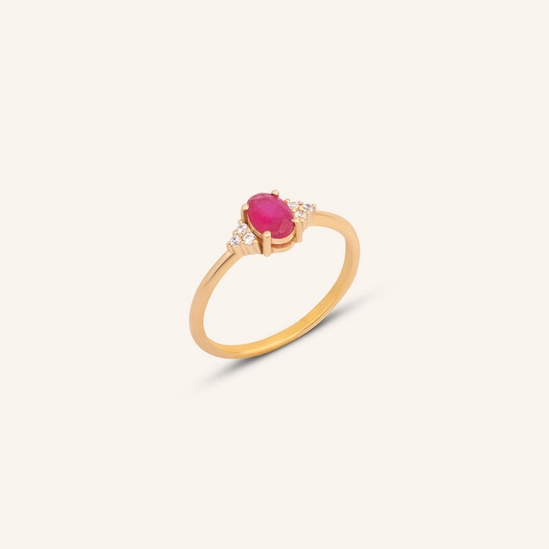 14k Yellow Gold Plated Ruby Oval Cut Gemstone Engagement Ring 925 ...