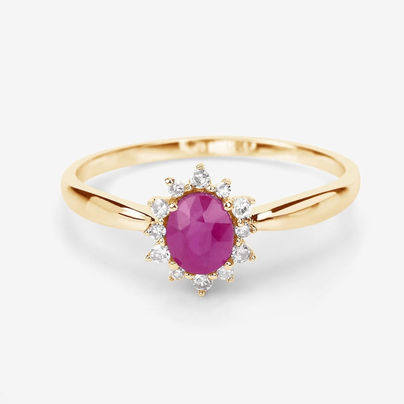 14k Yellow Gold Plated Ruby Round Cut Gemstone Engagement Ring 925 ...