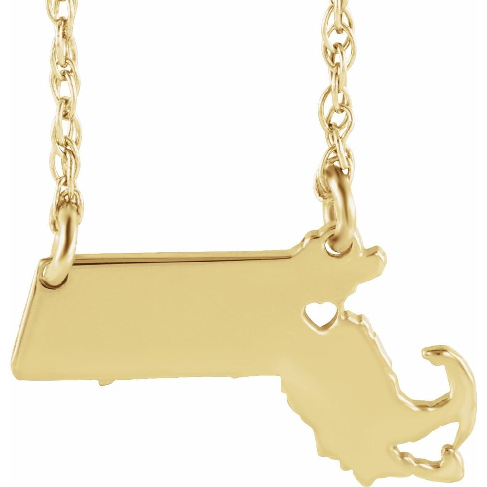 14k Yellow Gold Plated Sterling Silver Massachusetts State with Heart ...