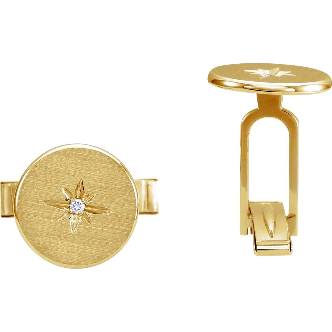 14k Yellow Gold Polished .03 Dwt Diamond Starburst Mens Cuff Links Cuff ...