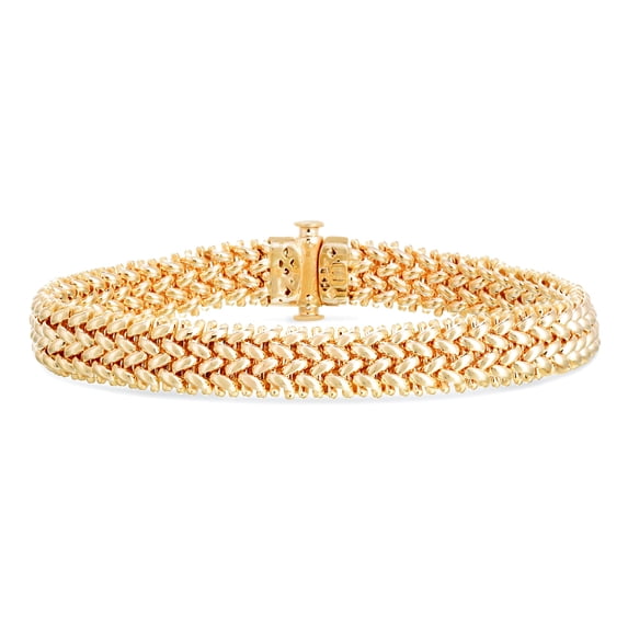 14k Yellow Gold Polished 8.8mm Thick Mesh Rice Braided Woven Bracelet ...