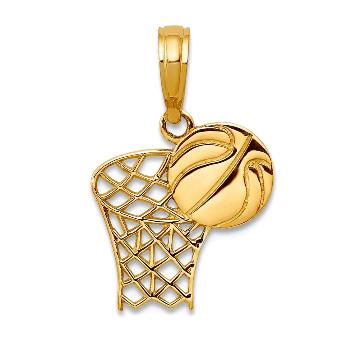 14k Yellow Gold Polished Basketball Hoop and Ball Pendant Necklace 18 ...