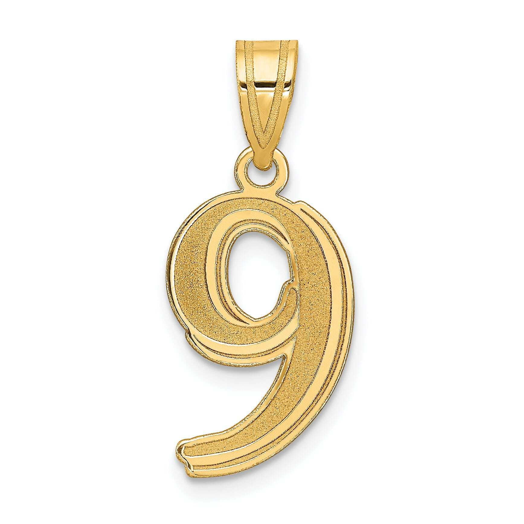 14k Yellow Gold Polished Etched Finish Number 9 Charm Pendant - Walmart.com