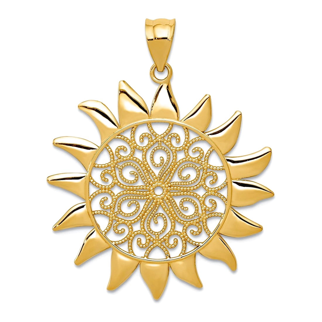 14k Yellow Gold Polished Filigree Sun Pendant Necklace 30x28mm Wide ...