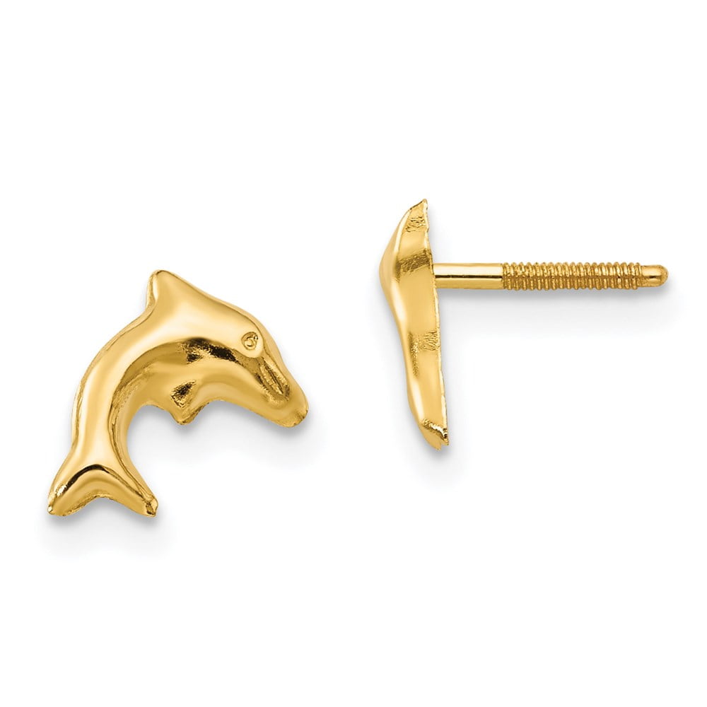 14k Yellow Gold Polished Screw back Post Small Dolphin Earrings 8x6mm ...