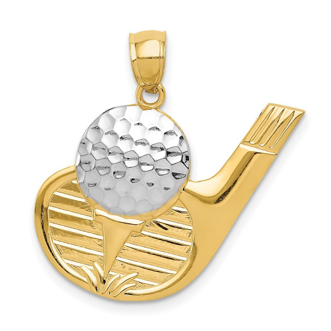 14k Yellow Gold Polished and Rhodium Golf Pendant Necklace Measures ...