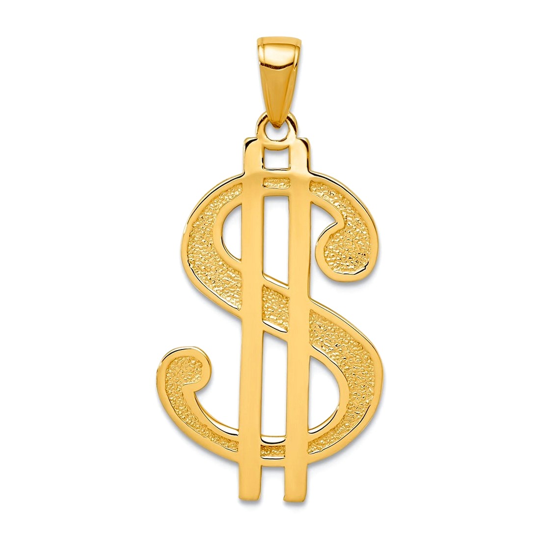 14k Yellow Gold Polished and Textured Dollar Sign Pendant Necklace ...