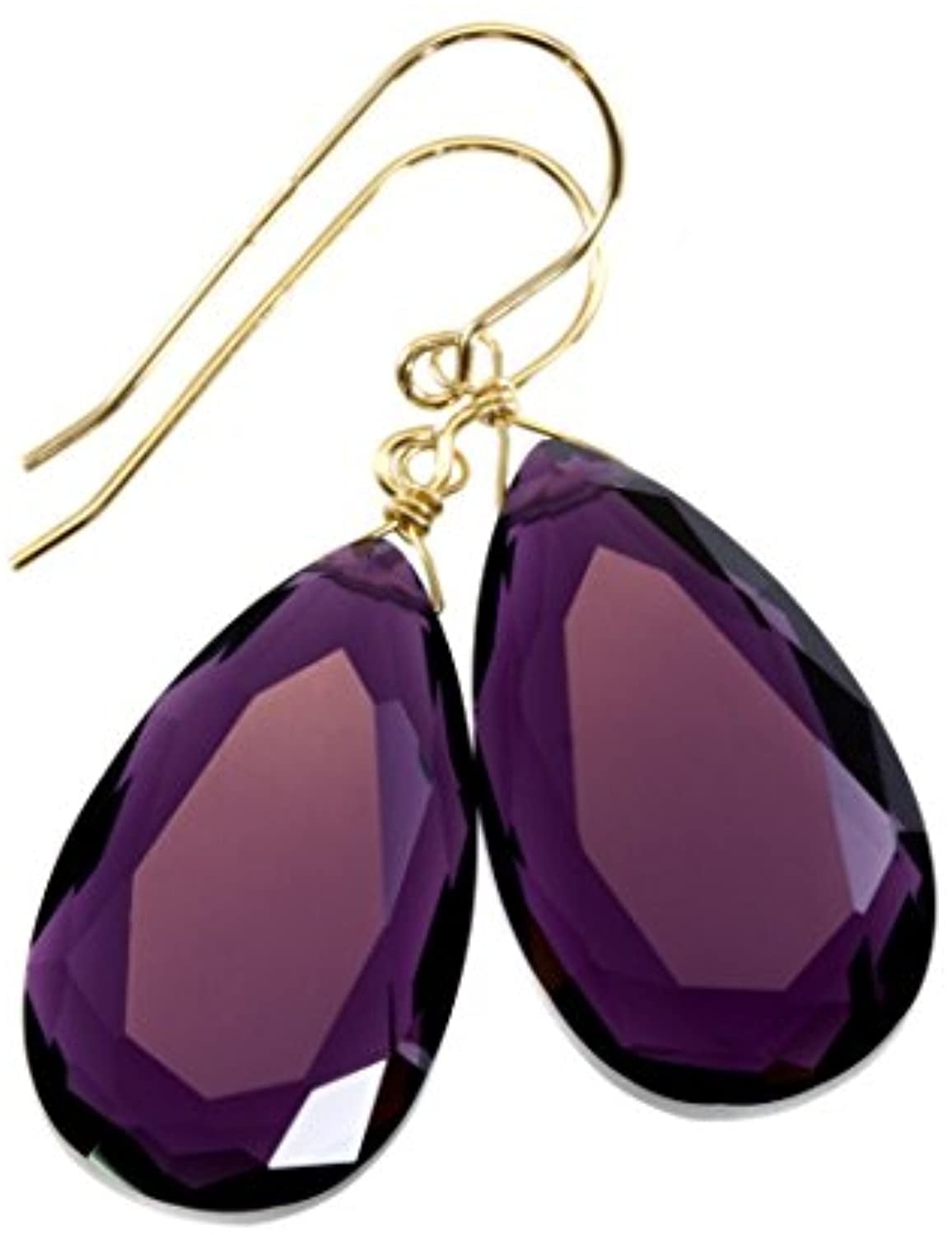 14k Yellow Gold Purple Simulated Amethyst Earrings Faceted Large Pear ...