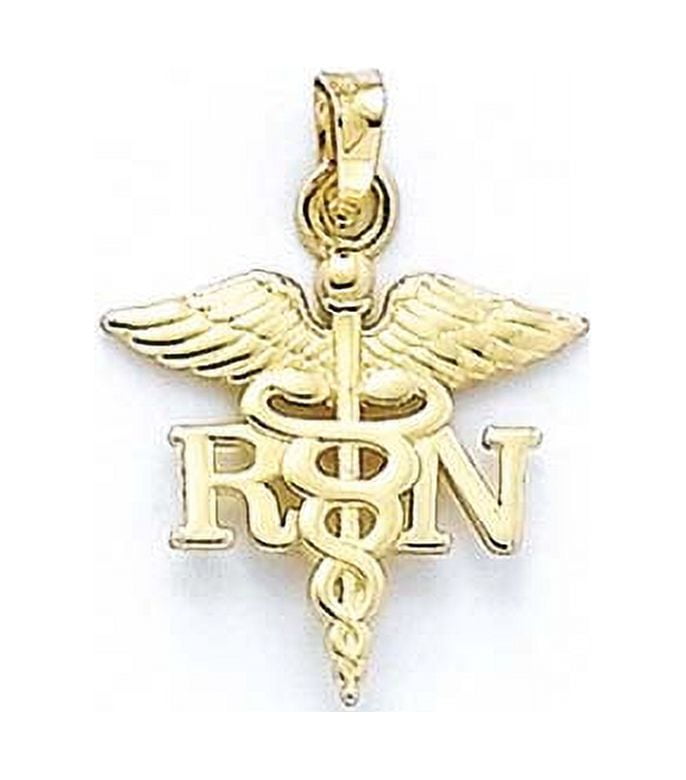 14k Yellow Gold RN Nurse Caduseus Caduceus Pendant Necklace - 1.3 Grams ...